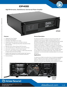 2-Channel, 400-Watt 70V/100V/8Ω/4Ω Commercial Audio Power Amplifier ...